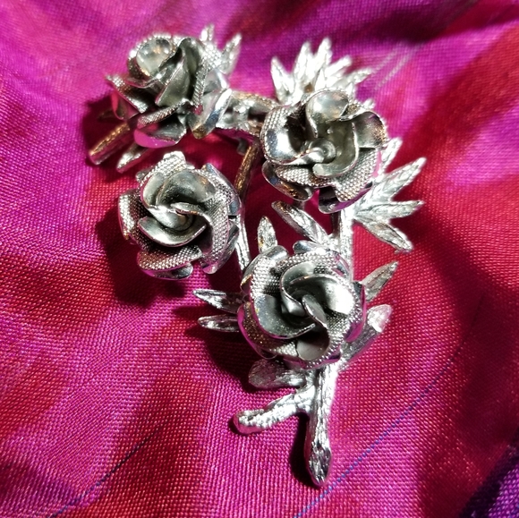 Vintage | Jewelry | Vintage Rose Brooch Silver Tone Pin Flower | Poshmark